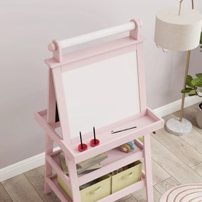 AIYAPLAY Dětský Easel 3 v 1 Dvousečný Magnetický Dětský Malířský Easel s Papírovým Rolem a Úložnými Košíky 59x48x118 cm Růžový
