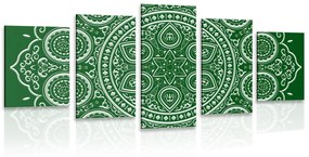 5-dílný obraz jemná etnická Mandala v zeleném provedení Varianta: 100x50