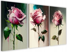 Triptych Květiny na plátně Obrazy do obývacího pokoje Dekorace na zeď Růže 60x120