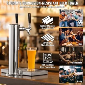 Dvojité kohouty Výčepní stojan na pivo, Nerezová sudová pivní věž