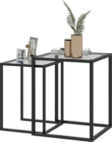 HOMCOM Sada 2 čtvercových stohovatelných konferenčních stolků s tvrzeným sklem a ocelovým rámem pro obývací pokoj 33x33x45,5 cm a 42x42x51 cm Černá |