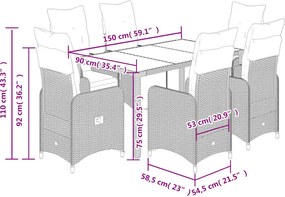 7dílný zahradní bistro set s poduškami hnědý polyratan 3277212