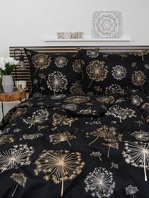 MK Lůžkoviny Prodloužené saténové povlečení - Pampelišky černé 140 × 220 cm, 70 x 90 cm