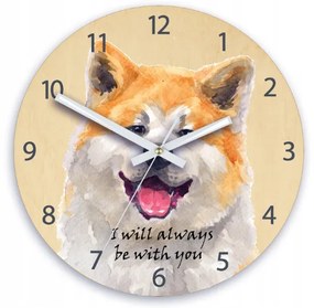 M.Clock Nástěnné hodiny pes akita 30x30cm hnědé