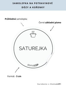 Samolepka na kořenky SATUREJKA průhledná 5 cm základní písmo
