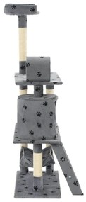 Škrabadlo pro kočky - sisalové sloupky - šedé s tlapkami | 140 cm