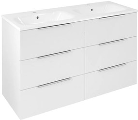Sapho Sapho, CIRASA umyvadlová skříňka s dvojitým umyvadlem 121x77x46cm, 3x zásuvka, bílá lesk, CR121-3030-31