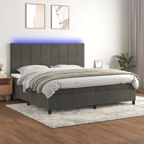 Box spring postel s matrací a LED tmavě šedá 200x200 cm samet,  3136144