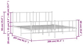 Kovový rám postele s hlavovým a nožním čelem černý 200 x 200 cm,  352505