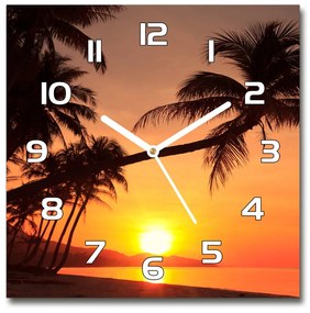 Wallmuralia Skleněné hodiny čtverec Západ slunce pláž 30x30 cm