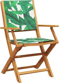 3dílný bistro set vzor listů textil a masivní dřevo 3281800