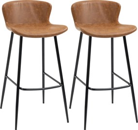 HOMCOM Sada 2 barových židlí s umělou kůží, výška 76 cm se ocelovým opěrným stolem a vintage designem - hnědá