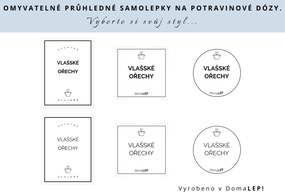 VLAŠSKÉ OŘECHY - omyvatelná samolepka na dózu, výběr rozměrů Ø 5 cm / 5 x 5 cm / 6 x 8 cm | DomaLEP tvar: ČTVEREC, barva: PRŮHLEDNÁ - ČERNÉ písmo, velikost: š. 5 cm x v. 5 cm - tučné písmo