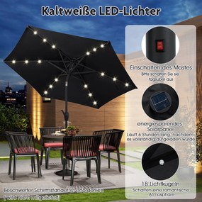 Costway Slunečník 230 cm s LED solárním osvětlením a klikou zahradní