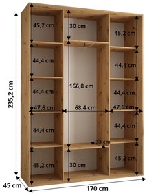 Šatní skříň ASIRI 5 - 170/45 cm, bílá / stříbrná