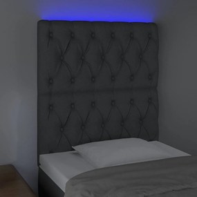 Čelo postele s LED tmavě šedé 80x7x118/128 cm textil 3122735