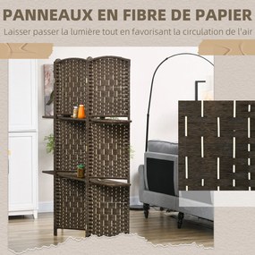 HOMCOM Paravan 4 Panely 160 x 170 cm s 2 Policemi, Skládací, Borovicové Dřevo pro Kancelář, Obývací Pokoj, Ložnici, Hnědý