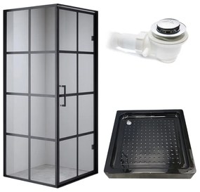 BPS-koupelny Čtvercový sprchový kout HYD-SK10A 80x80 černý/transparent + vanička HYD-OSV-SXL02A černá