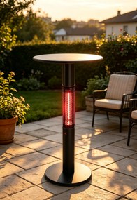 Vyhřívaný barový stůl s infrazářičem, výška 1130 mm, 1500 W, Ø 600 mm, černý