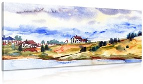 Obraz akvarel vesnice - 100x50 cm