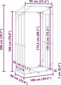 vidaXL Stojan na palivové dřevo s krytem proti dešti 100x60x200 cm [4104949]