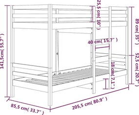 vidaXL Patrová postel 80 x 200 cm masivní borové dřevo [3139835] Barva: Bílá