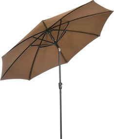 Zahradní slunečník Outsunny Ø300x252 cm s kličkou, nakloněnou střechou a 8 kovovými žebry pro venkovní použití hnědý | Aosom
