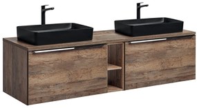 Závěsná skříňka pod umyvadlo SantaFe Slim s deskou a umyvadly 180 cm dub santa fe vintage