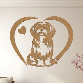 dřevo života Dřevěný obraz psa Shih Tzu se srdcem Zvolte rozměr (cm): 40x32, Zvolte barvu dekoru: Buk