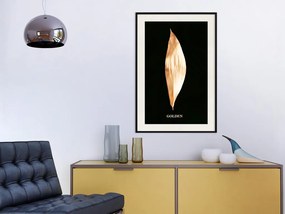 Plakát Skromná elegance - rostlinná kompozice zlatého listu na černém pozadí