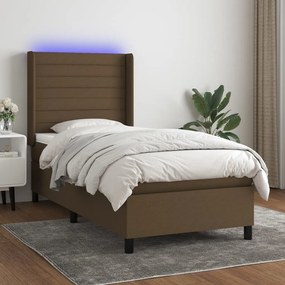 vidaXL Box spring postel s matrací a LED 90x200 cm textil [3138366] Barva: tmavě hnědá