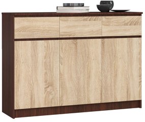 Komoda Karolína 140 cm 3 skříňky a 3 šuplíky wenge/sonoma