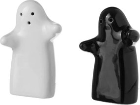 Sada 2 ks keramické slánky a pepřenky SALT & PEPPER černá/bílá