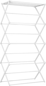 HOMCOM Skládací sušák na prádlo, 8 pater, sušicí věž, sušák na prádlo, kov/plast, bílá, 74 x 35 x 144 cm | Aosom