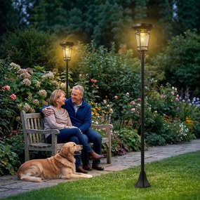 Outsunny Solární lucerna sada 2 stojacích lamp 180 cm s nastavitelnou výškou a 2 režimy jasu, spínač se světelným senzorem, IP44