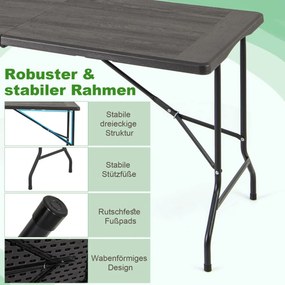 Costway Skládací kempingový stůl s HDPE stolní deskou a rukojetí – – 152 × 70 cm