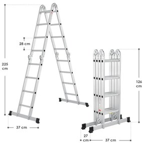 Hliníkový skládací žebřík 3,6 m, 4 dílný, 6 příček, 150 kg