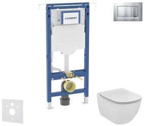 Geberit Duofix - Set předstěnové instalace, klozetu a sedátka Ideal Standard Tesi, tlačítka Sigma20, Aquablade, SoftClose, matný chrom/chrom SANI11CD2112