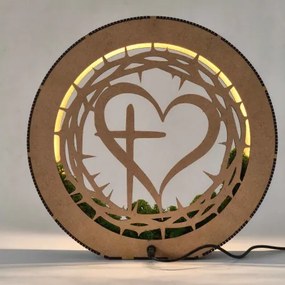 Dřevěná LED lampa Srdce s křížem a mechem | Stmívatelná I SENTOP LED0609