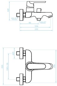 Kuchinox Dima, nástěnná vanová baterie s keramickým přepínačem sprchy, bílá matná, LAV-BQD_610D