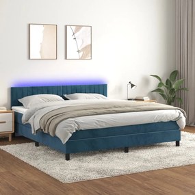 Box spring postel s matrací a LED tmavě modrá 180x200 cm samet,  3134541