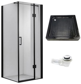 BPS-koupelny Čtvercový sprchový kout HYD-SK1390A 80x80 černá/transparent + vanička HYD-SSV-SXL02A černá