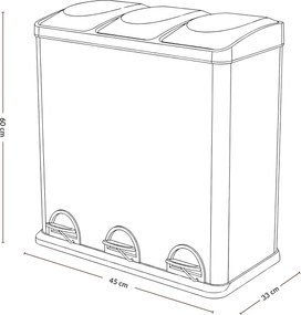 Tříkomorový koš na tříděný odpad ESLI, 60 l – stříbrný