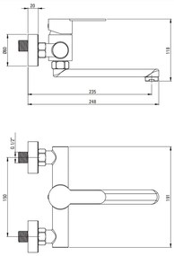 Deante Neo Lupo, nástěnná umyvadlová baterie, ocelová, DEA-BLU_F50M