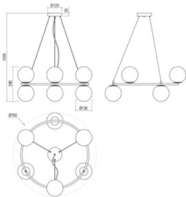 Redo 01-3158 - Lustr na lanku BOWLING 6xE14/28W/230V černá
