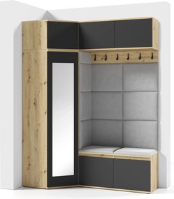 Eka Předsíňová stěna s čalouněnými panely Trinity 38 - Grafit / Khaki zelená 2327