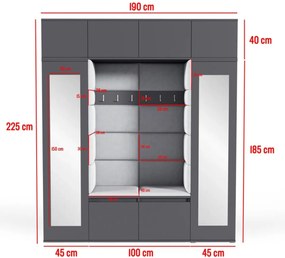 Sestava nábytku do předsíně Emi 32 se zrcadly a čalouněnými panely – barva dub artisan/černá