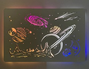 Li-Go "Vesmír" světelný obraz RGB s baterií 90x60cm provedení povrchu: dub světlý