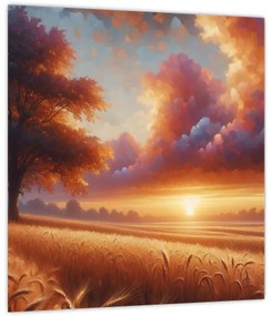 Obraz - Západ slunce v poli (30x30 cm)