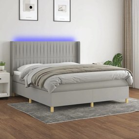 Box Spring Postel S Matrací A Led Textil Světle Šedá Svislé pruhy 160 x 2